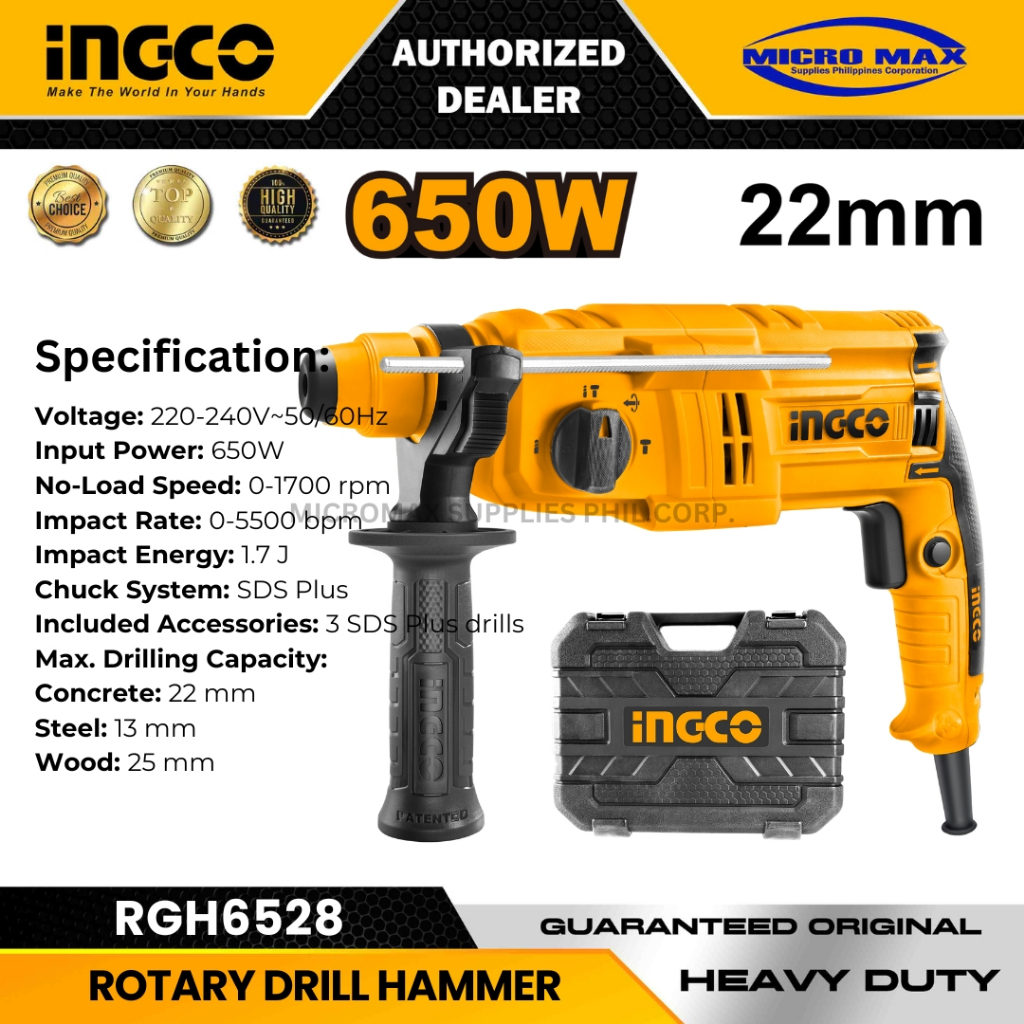 INGCO (RGH6528) Rotary Drill Hammer 650W | Shopee Philippines