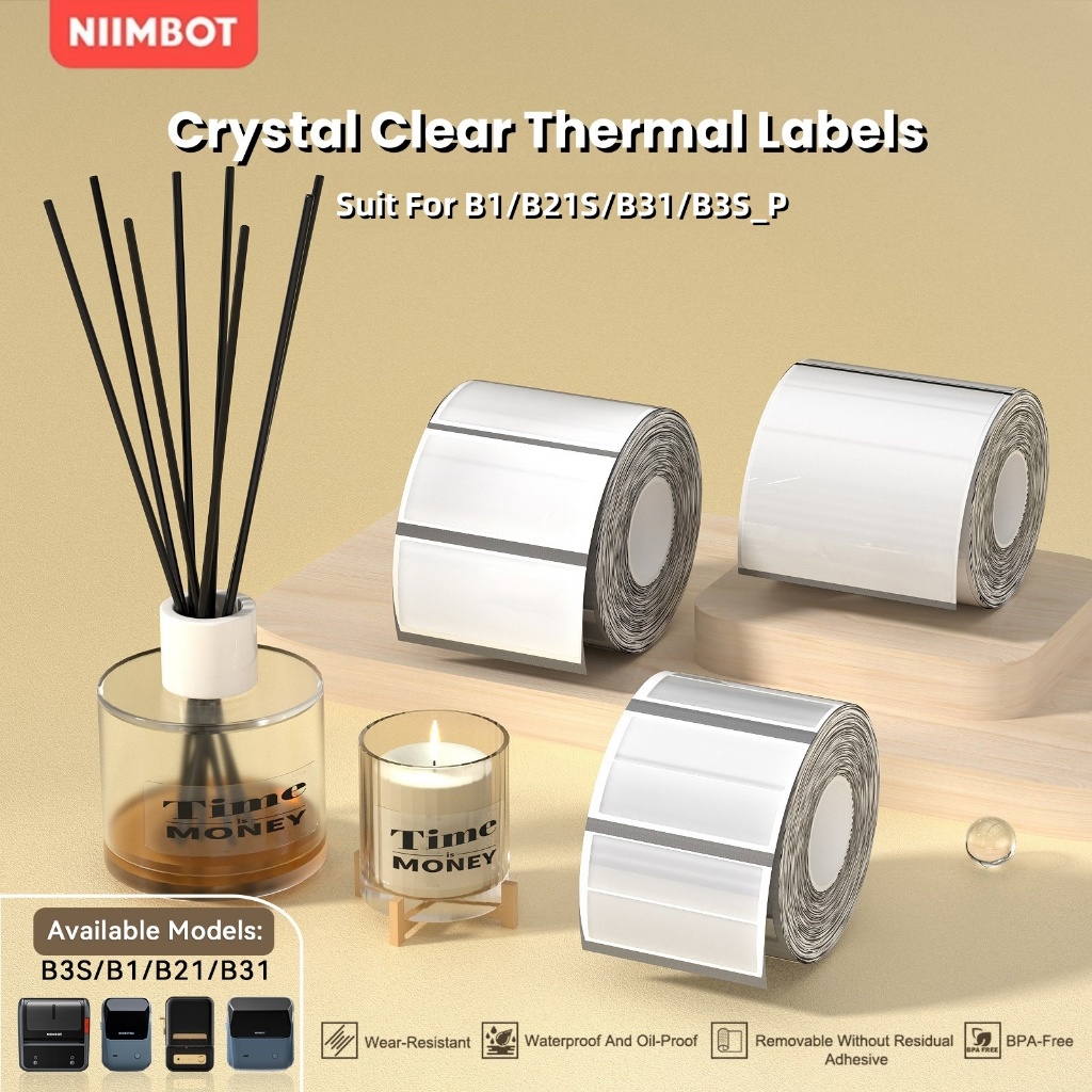 Niimbot B21/B21P/B1/B3S_P Transparent thermal label printing paper name bake sticker waterproof ...