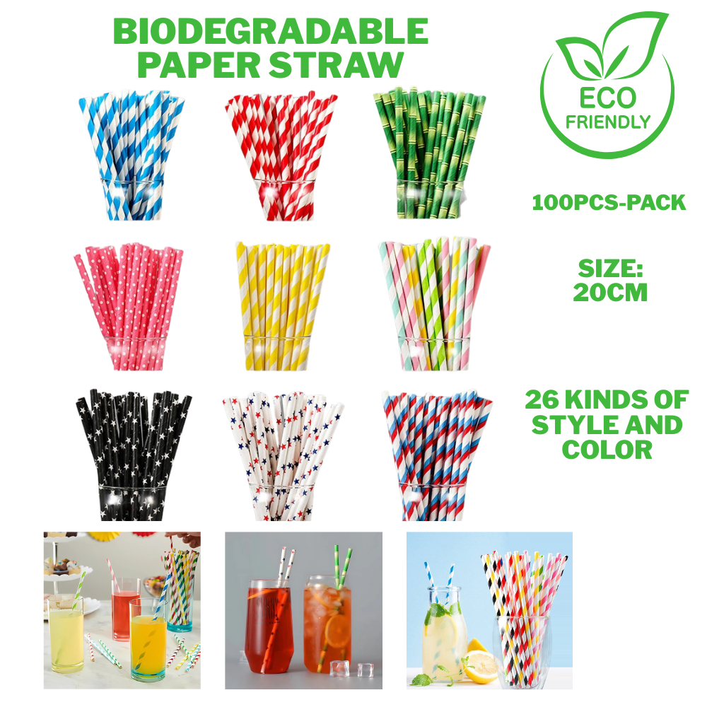 100pcs paper straws - 20cm-biodegradable-Ideal for everyday use at ...