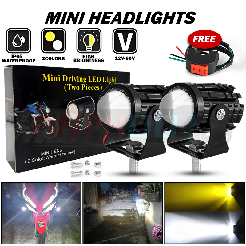Motorcycle Mini Led Driving Light Yellow White Dual Color High Beam ...