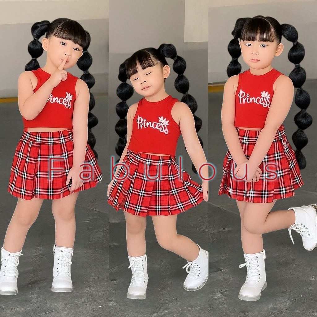 LCC - Lea Top & Skirt Terno for Kids /Trendy Girls Crop Top and Plaid ...