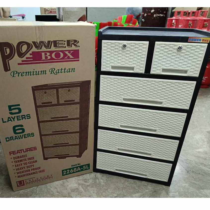 POWER BOX 5 LAYER RATTAN DRAWER PLASTIC DRAWER Model #2268 | Shopee ...