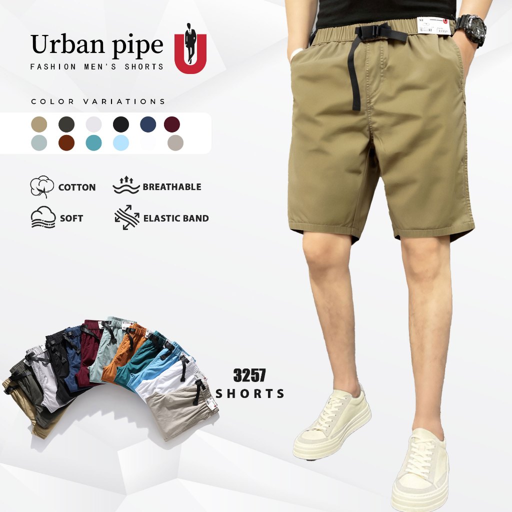 URBAN PIPE Plain Shorts For Men W/ ADJUSTABLE Strap Buckle Below The ...
