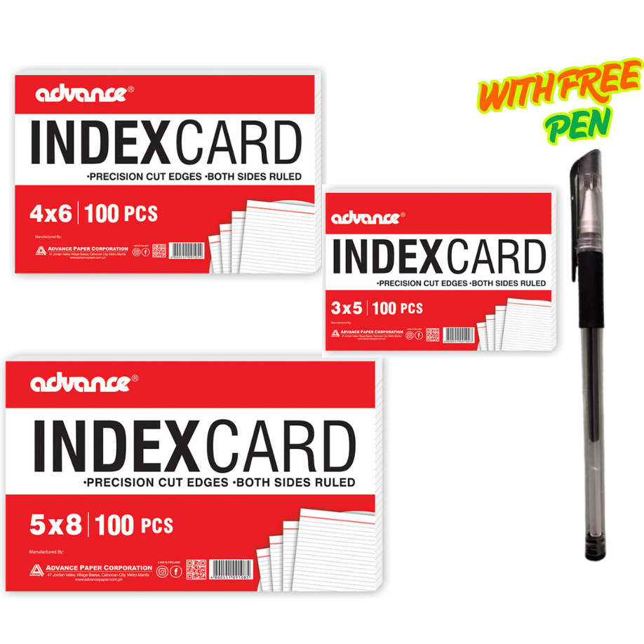 Advance Index Cards 3x5, 4x6, 5x8 100 Sheets, Ruled & Durable Writing ...
