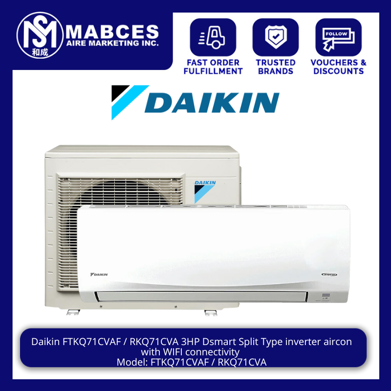 Daikin FTKQ71CVAF / RKQ71CVA 3HP Dsmart Split Type inverter aircon with ...