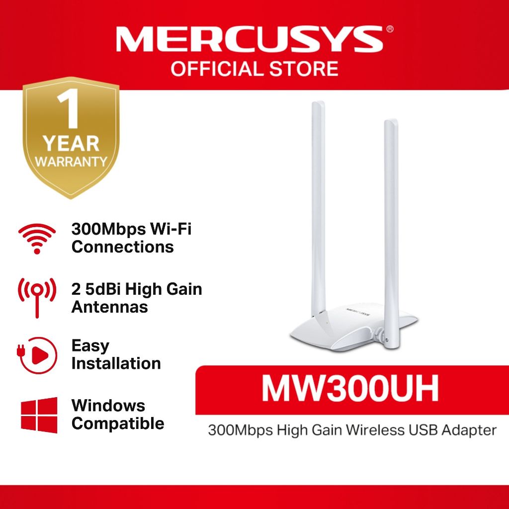 Mercusys Official | MW300UH | 300 Mbps | High Gain | Wi-Fi | USB | Adapter | PC | WiFi ...