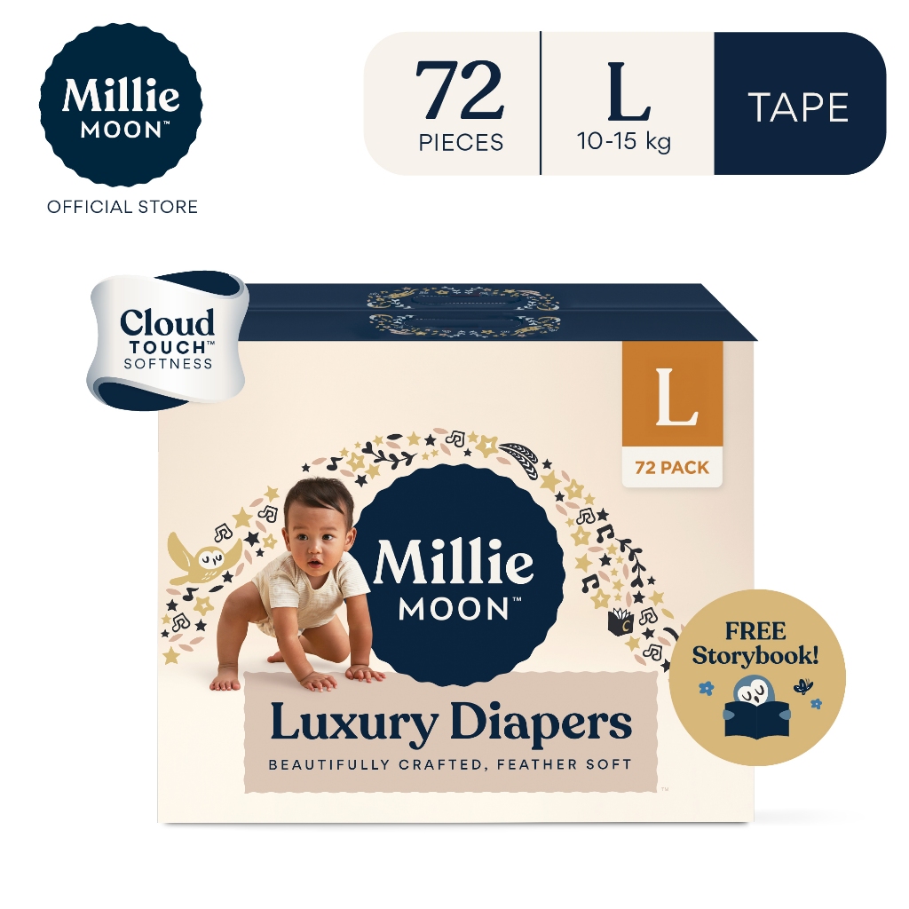 Millie Moon Luxury Tape Diaper Large 72 pcs | Shopee Philippines