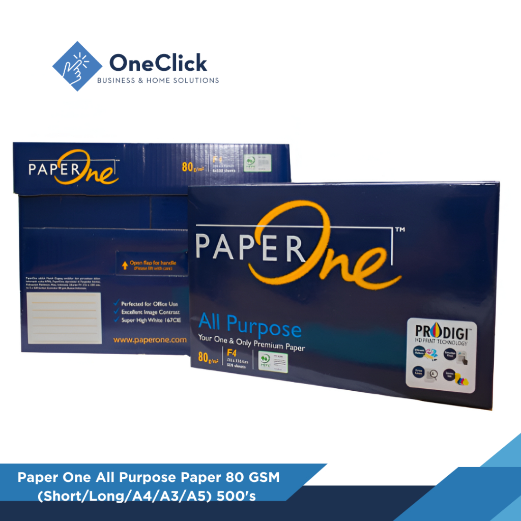 PaperOne All Purpose Premium Copy Paper 80GSM (Short/Long/A4/A3/A5) High Whiteness Printing ...