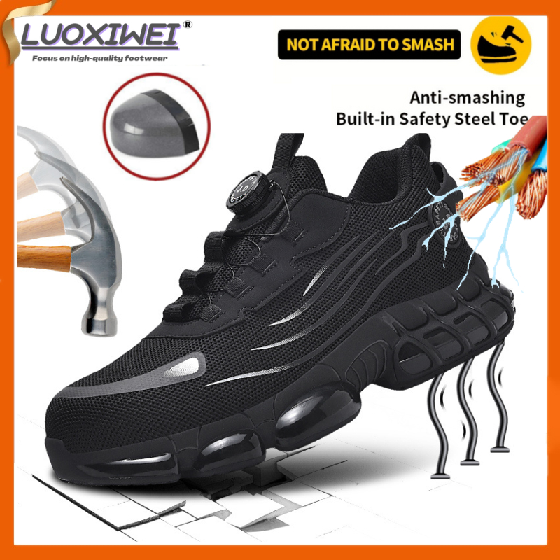 Men's Steel Toe Safety Shoes with Rotary Knob, Puncture-Resistant ...