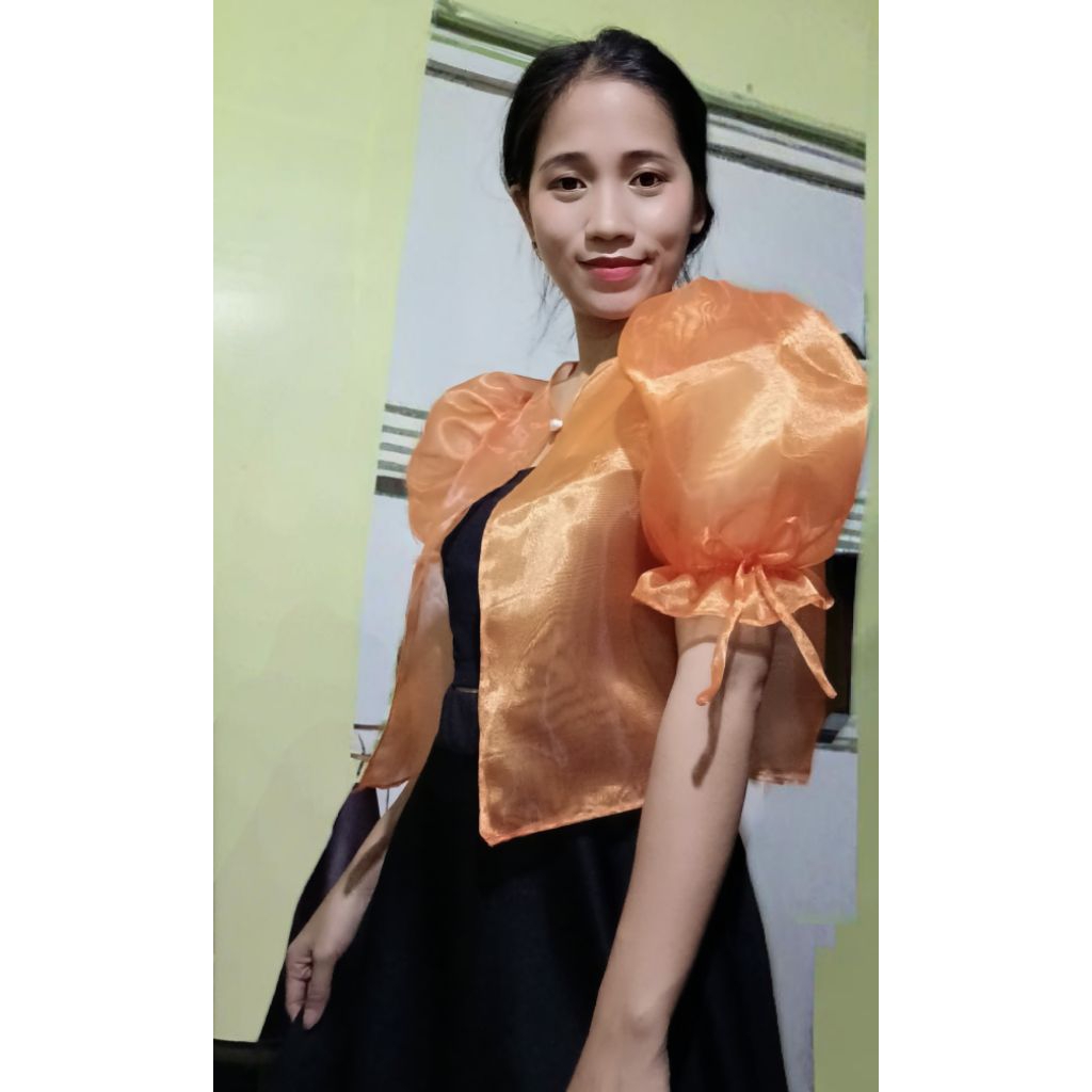 Modern Filipiniana Bolero Puff Sleeves - Orange w/ Garterized Sleeves ...