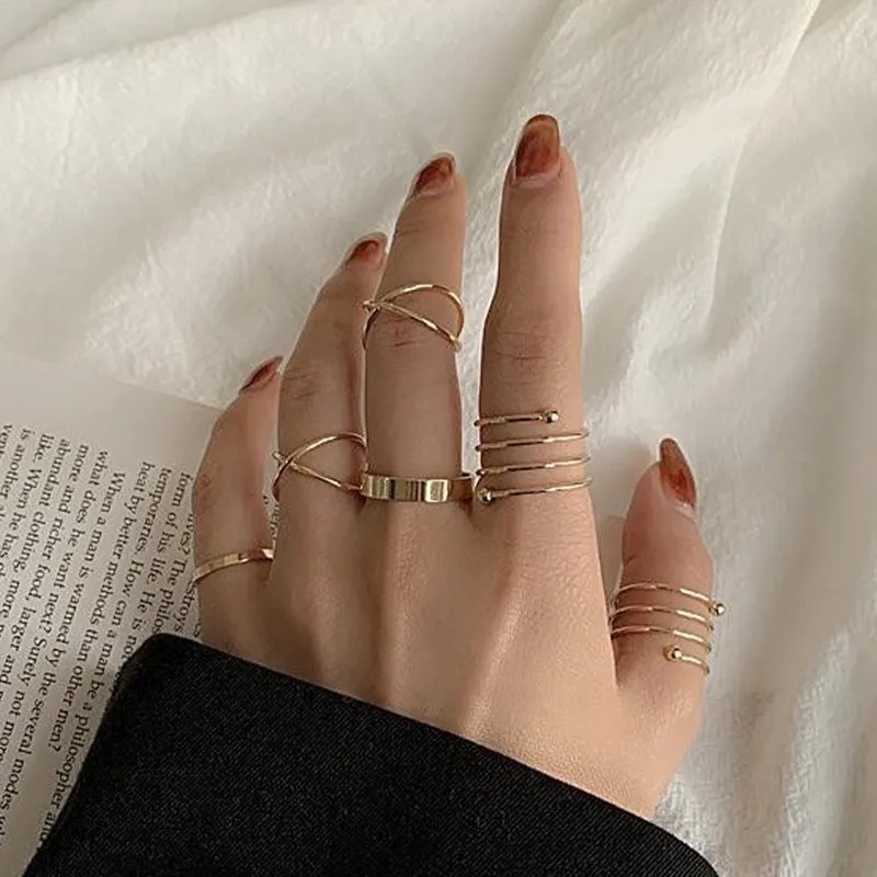 6pcs Fashion Ring Set Jewelry Open Rings Geometric Cross Punk Simple ...
