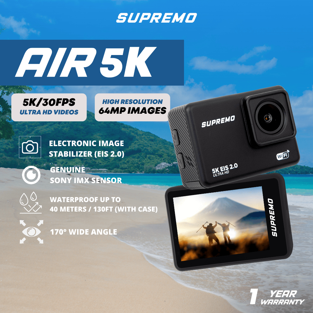Supremo Air 5K Action Camera - Black Ultra HD & 64MP Photos IP68 ...