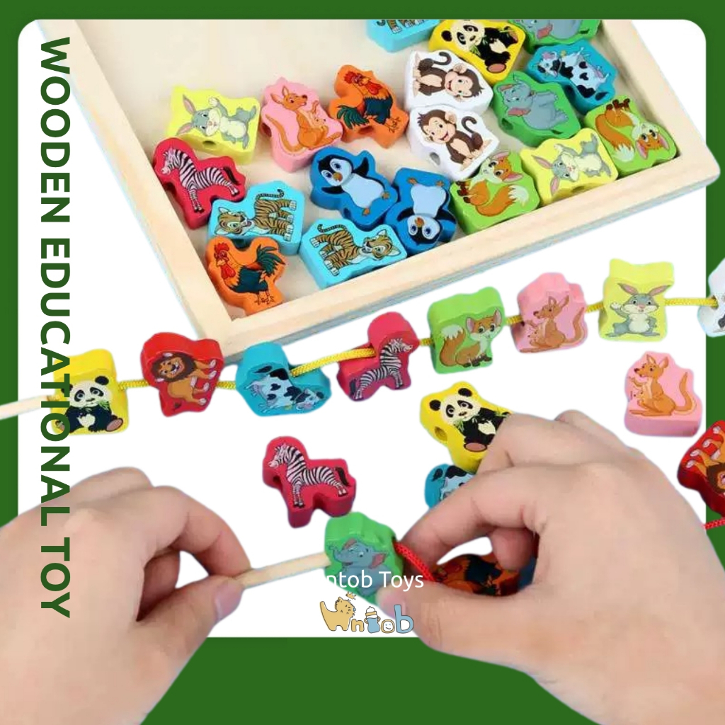 Hntob 20*20cm 36pcs Wooden String DIY Beads Fruit Animal Stringing ...