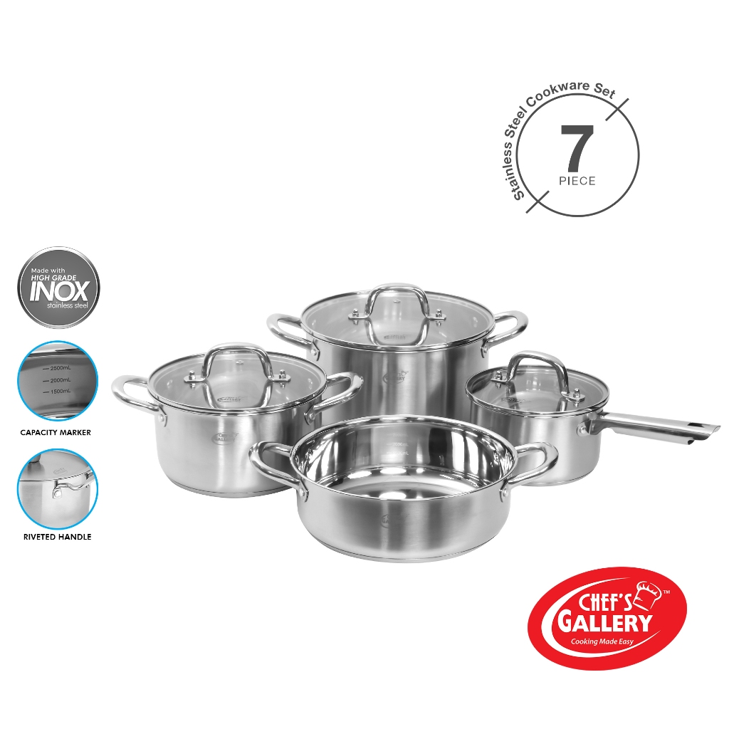 Chef's Gallery Stainless Steel Cookware Set 7pcs | Shopee Philippines