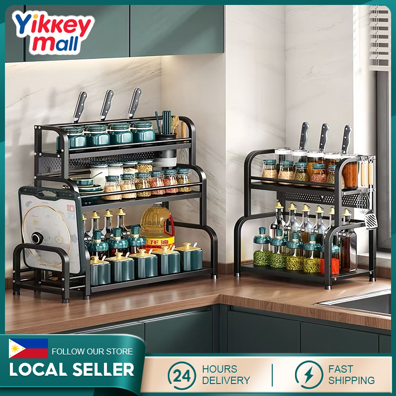 2/3 Layer Spice Rack kitchen Condiments Rack With knife Rack Stainless ...
