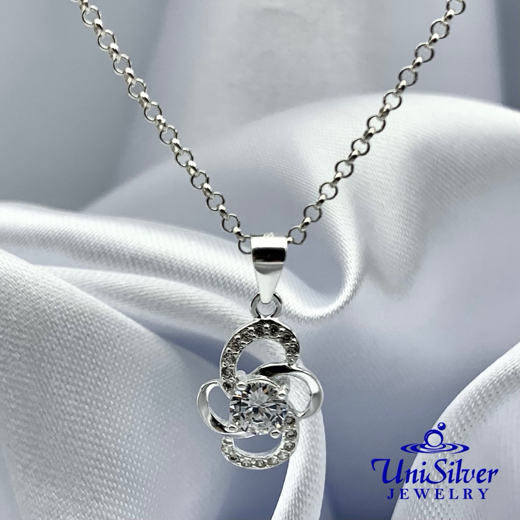 Unisilver 925 Sterling Silver Flower Pendant Necklace (PSM71-1001/LN015 ...