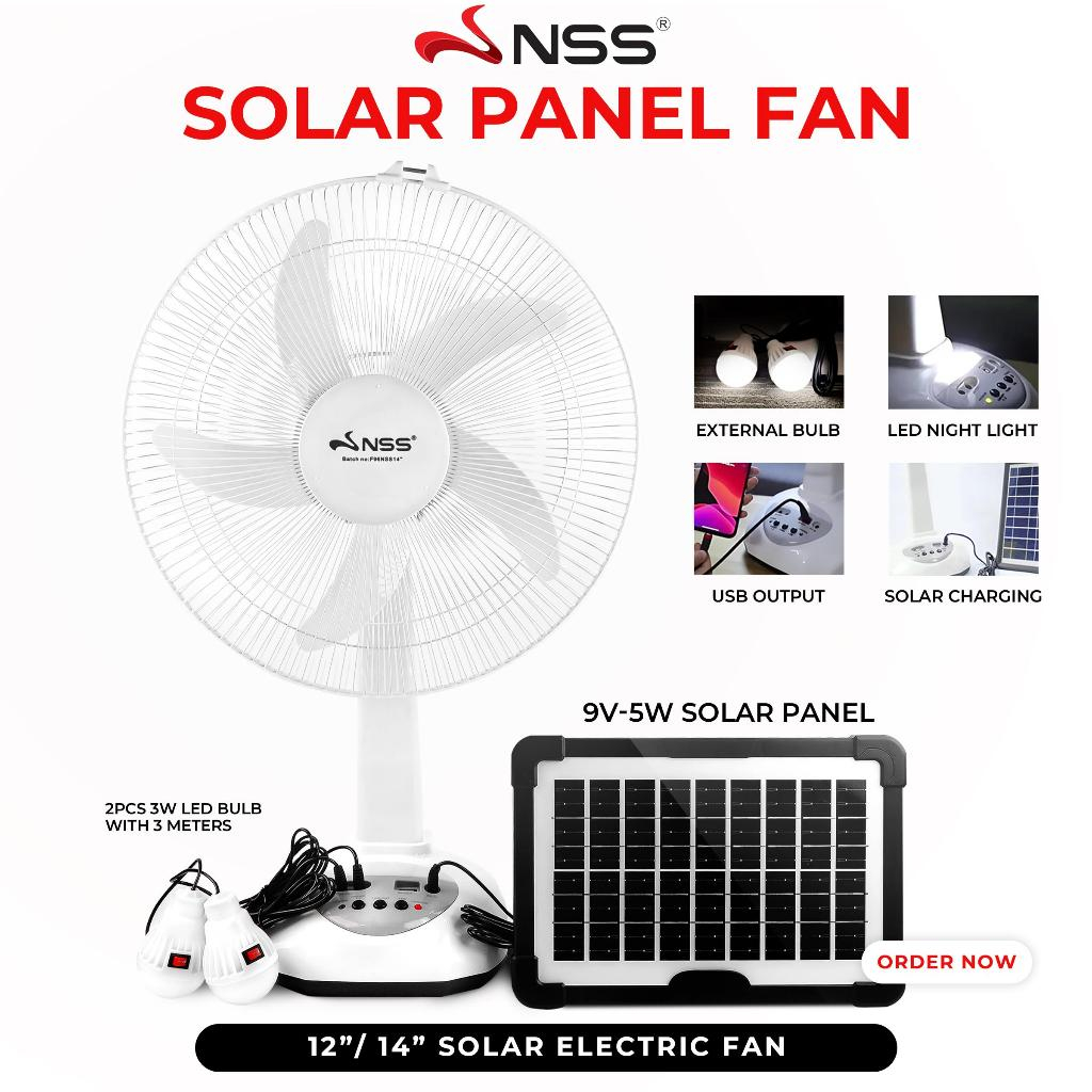 NSS RECHARGEABLE PORTABLE SOLAR FAN WITH FREE SOLAR PANEL AND BULB WITH ...