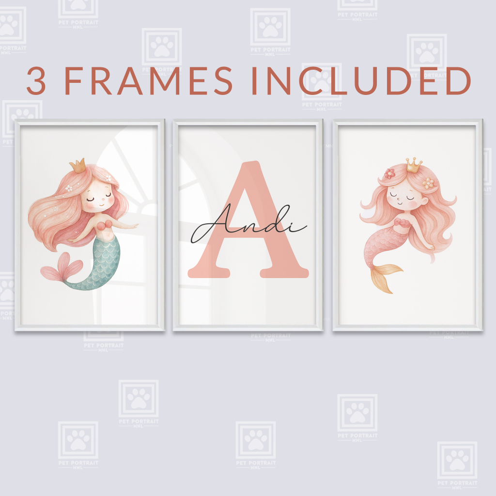 Personalized Mermaid Wall Decor Art for Girls – 3-Frame Nursery Decor ...