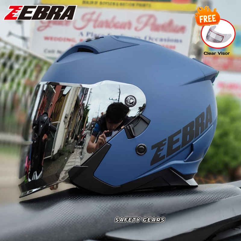 Zebra Ym-902 Plain Half Face Helmet For Motorcycle Dual Visor With Icc ...