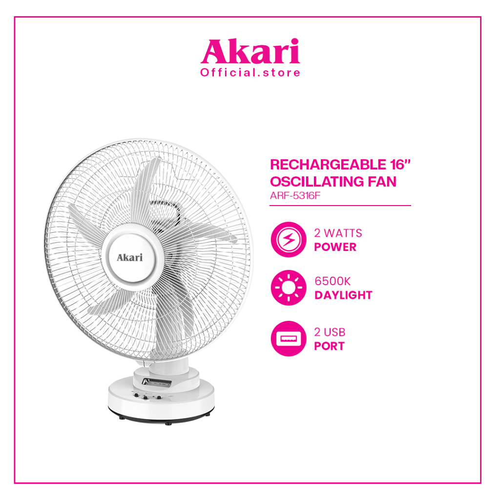 Akari 16 Inch Rechargeable Oscillating Fan W/ 18W ARF-5316F | Shopee ...