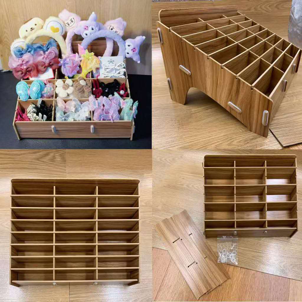 24-Grid Wooden Hair Accessories Organizer Box DIY Multi-Grid Storage ...