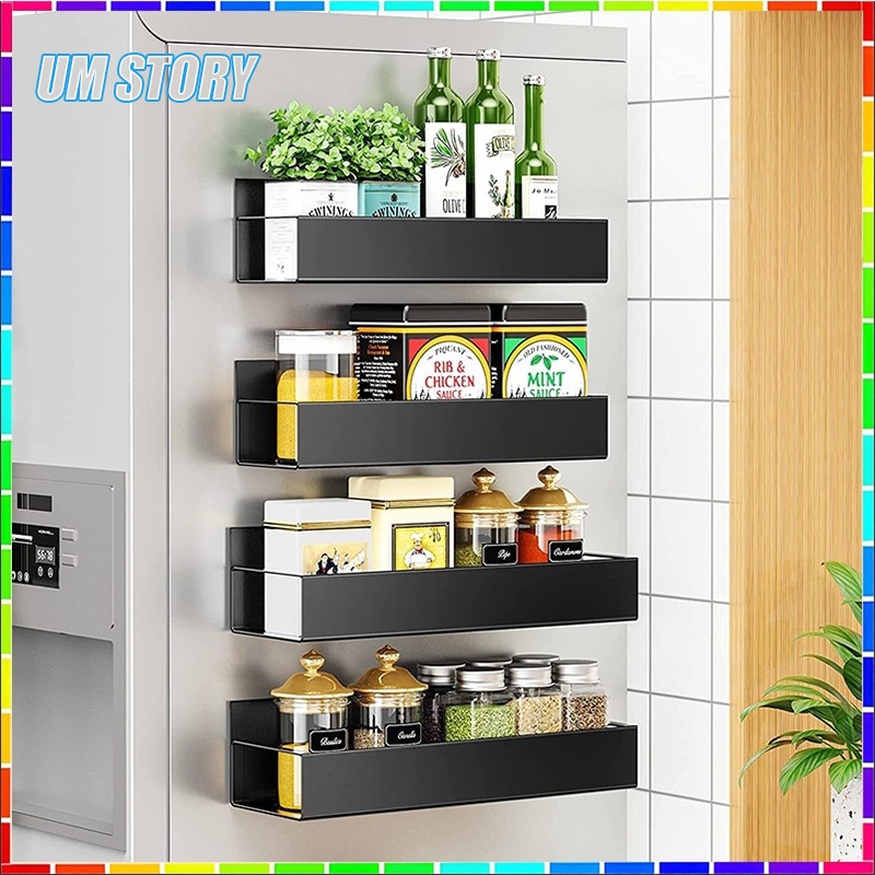 Magnetic Fridge Shelf Spice Storage Rack Black Iron Refrigerator Side ...