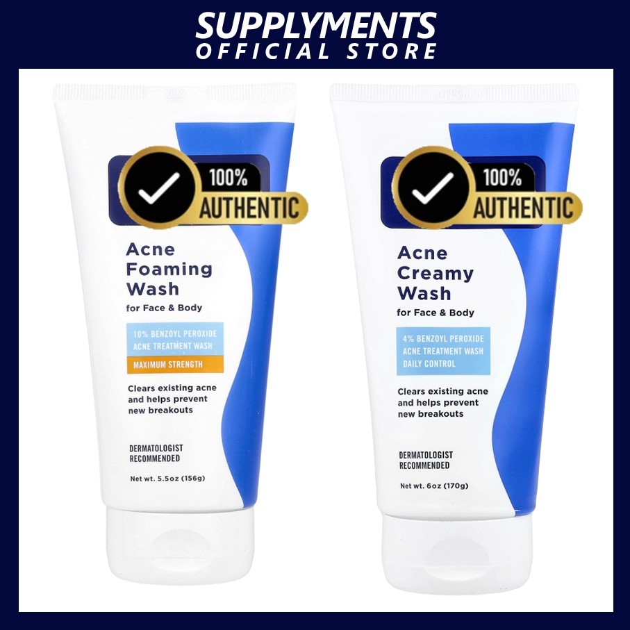 Benzoyl Peroxide Facial Wash (4% Acne Creamy Wash | 10% Foaming Wash ...