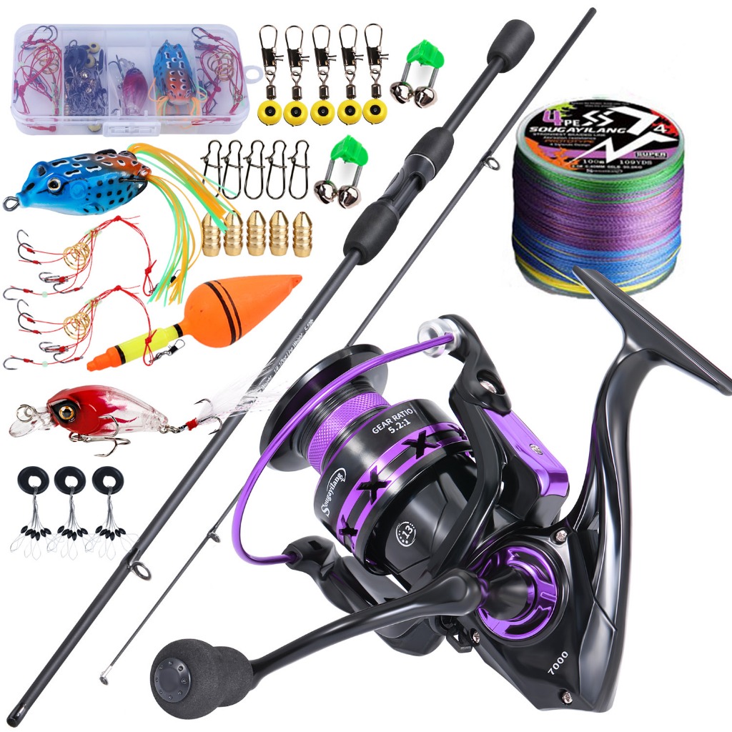 Full Set Spinning Fishing Rod Carbon Fiber 2 Section 1.8m and Spinning ...