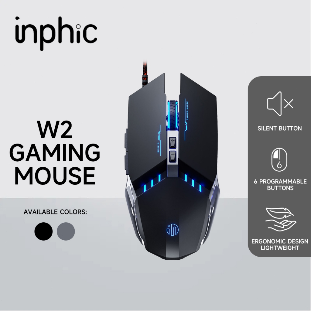 Inphic Wired Gaming Mouse W2 Mute Colorful Moving Speed Programmable ...