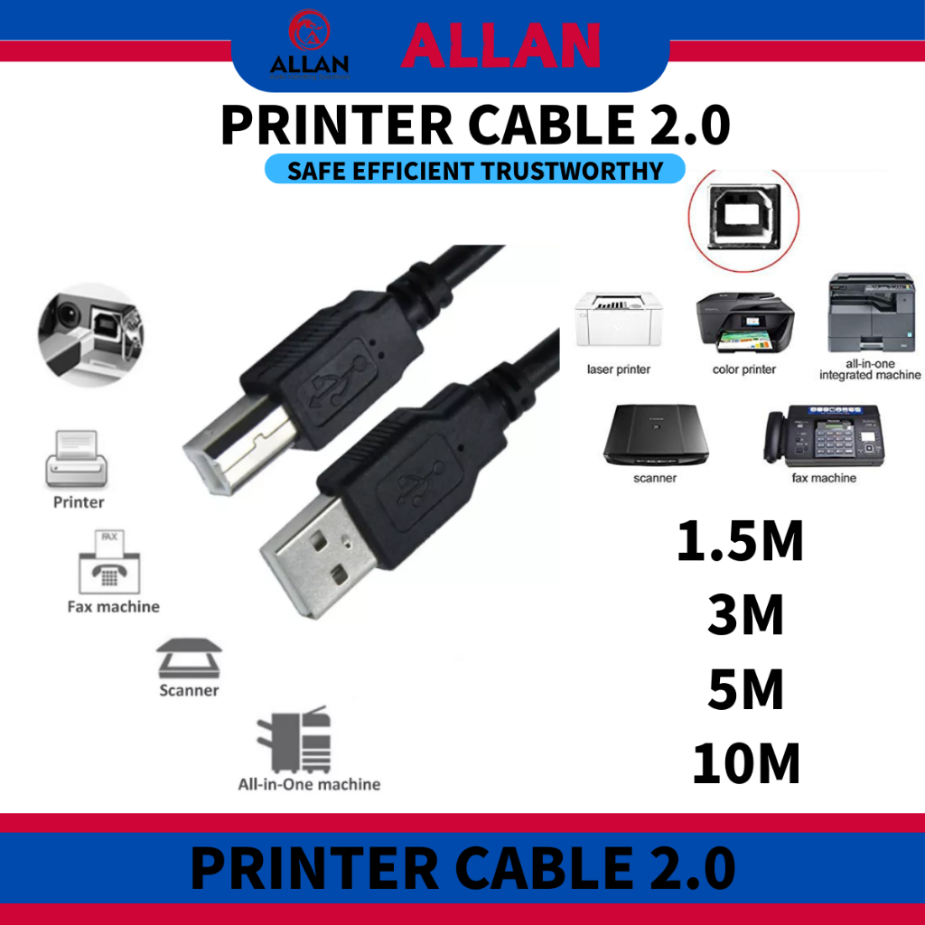 ALLAN Printer Data line cable 1.5M 3M 5M 10M connected to computer USB ...