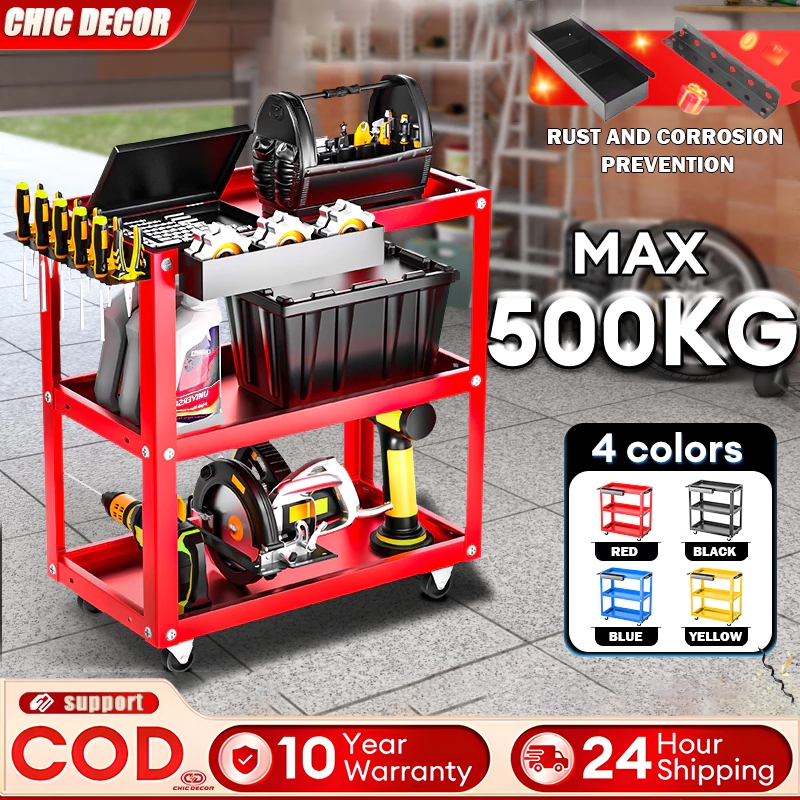 Trolley 3 Layer Tool Cart Hand Push trolley Heavy Duty Tool Box Cabinet ...