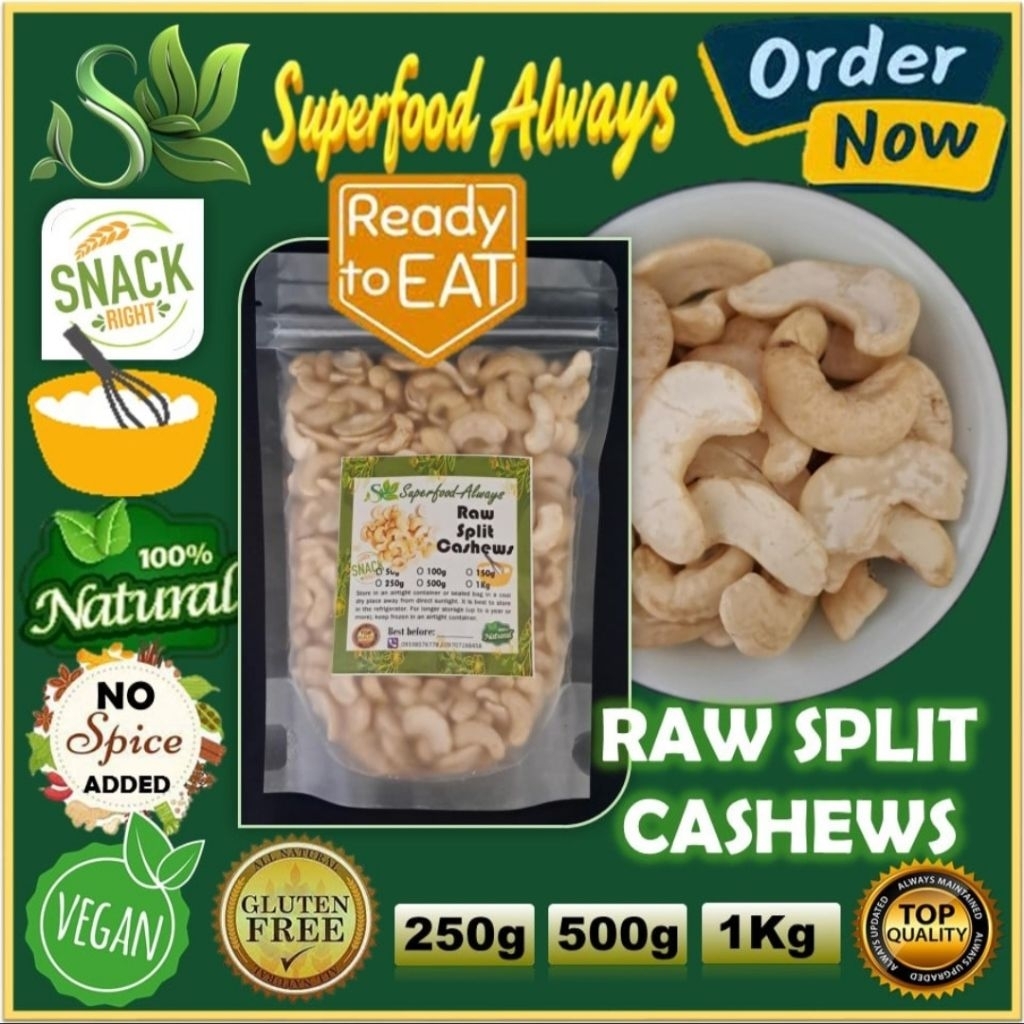 Raw Split Cashews Ready to Eat, No Oil, Unsalted (Not Roasted - 250g ...