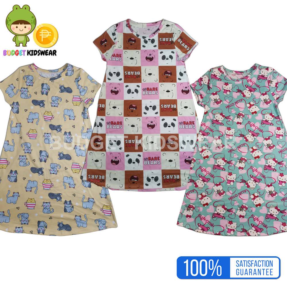 Set of 3 Bundle Dress for Kids Girl 6-10 years old Pambahay Pantulog ...