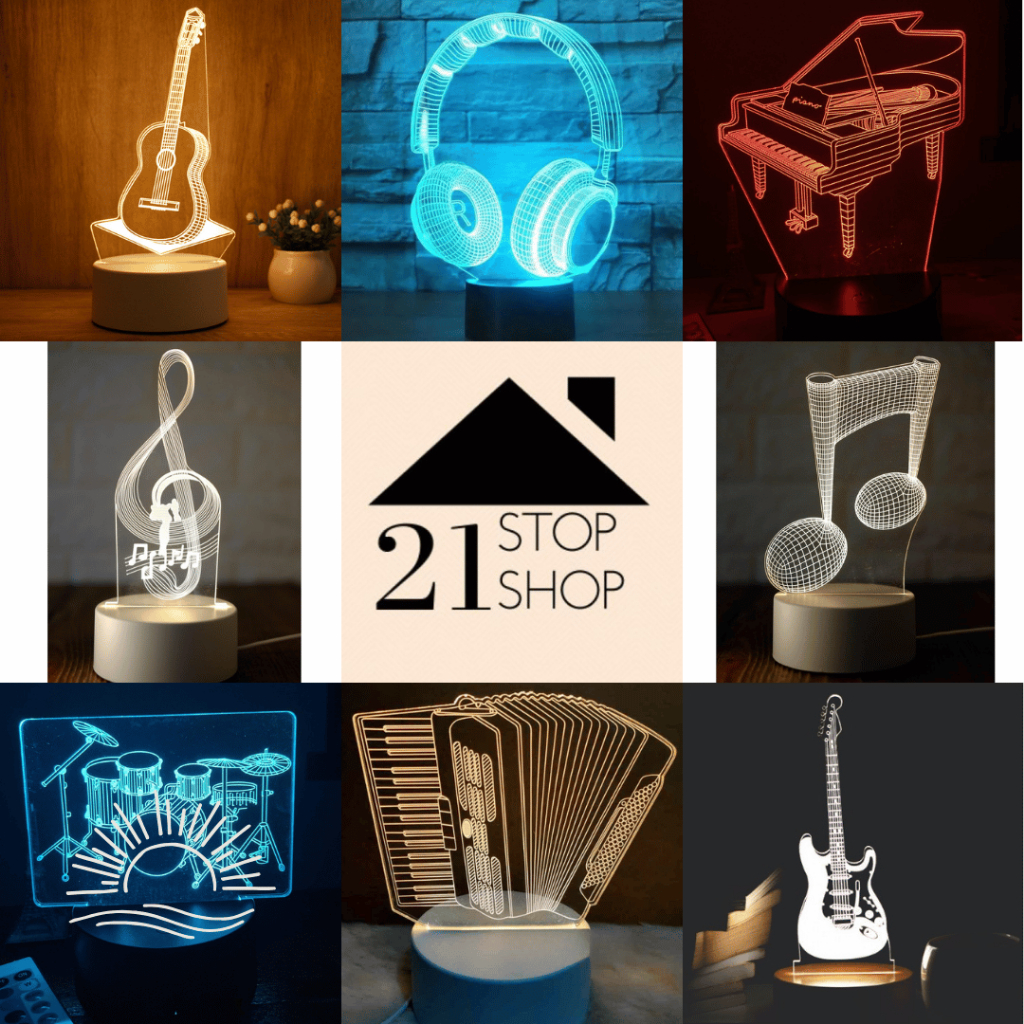 21SHOP 3D Acrylic LED Lamps Design MUSICAL INSTRUMENTS guitar ...