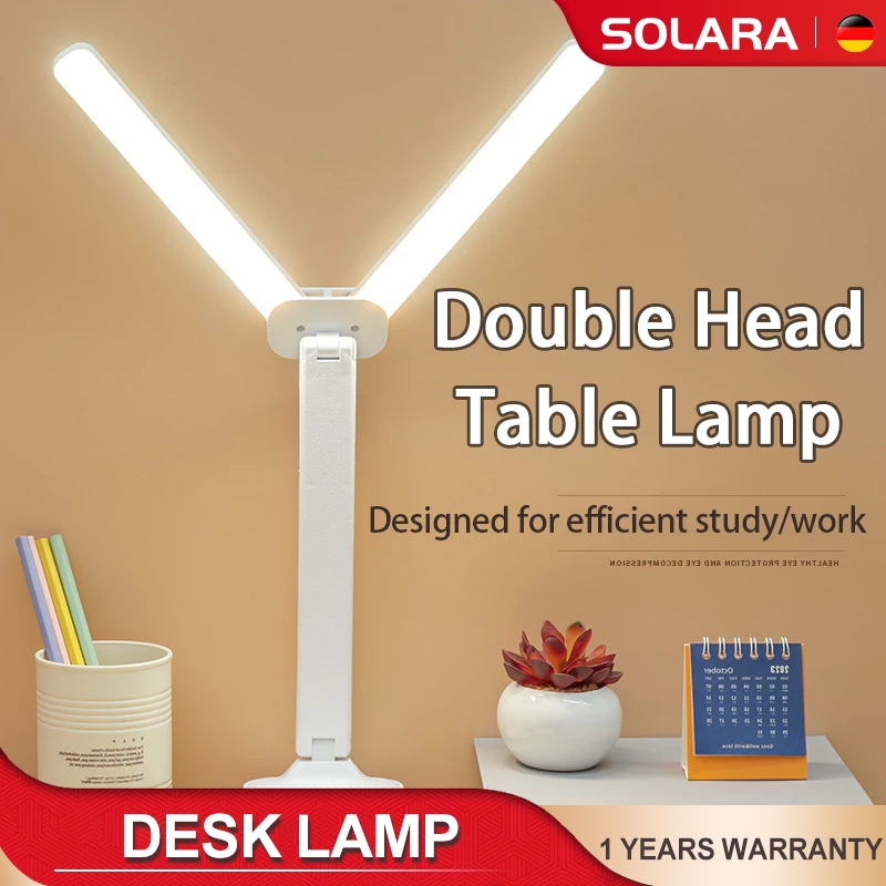 Solara LED Desk Lamp Rechargeable Table Lamp Study Lamp Student Reading Light Double Head ...