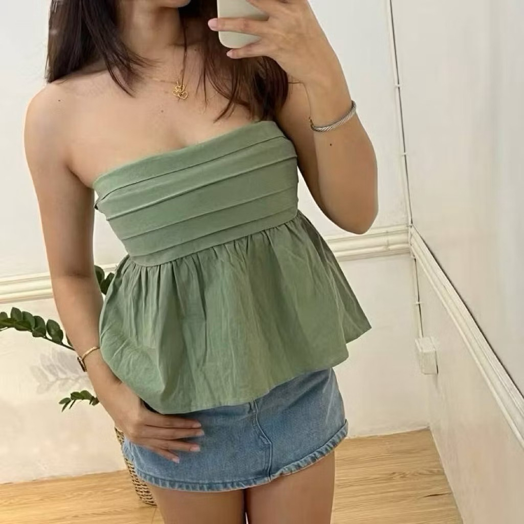 TUBE PEPLUM LAYERED LINEN TOPS | Shopee Philippines