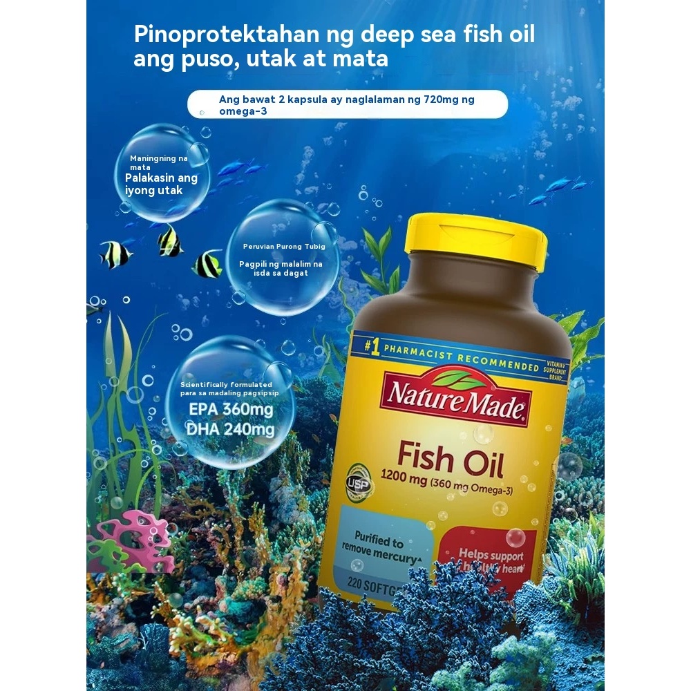 EXP:2027 Nature Made Fish Oil 1200 mg (360 mg Omega-3) 220Softgels ...