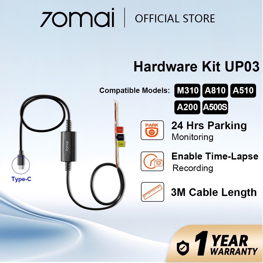 70mai Hardwire Kit Type-C (UP03) For 70mai A200,A500S,A510,A810,Omini,M500,M310 Dashcam | Shopee ...