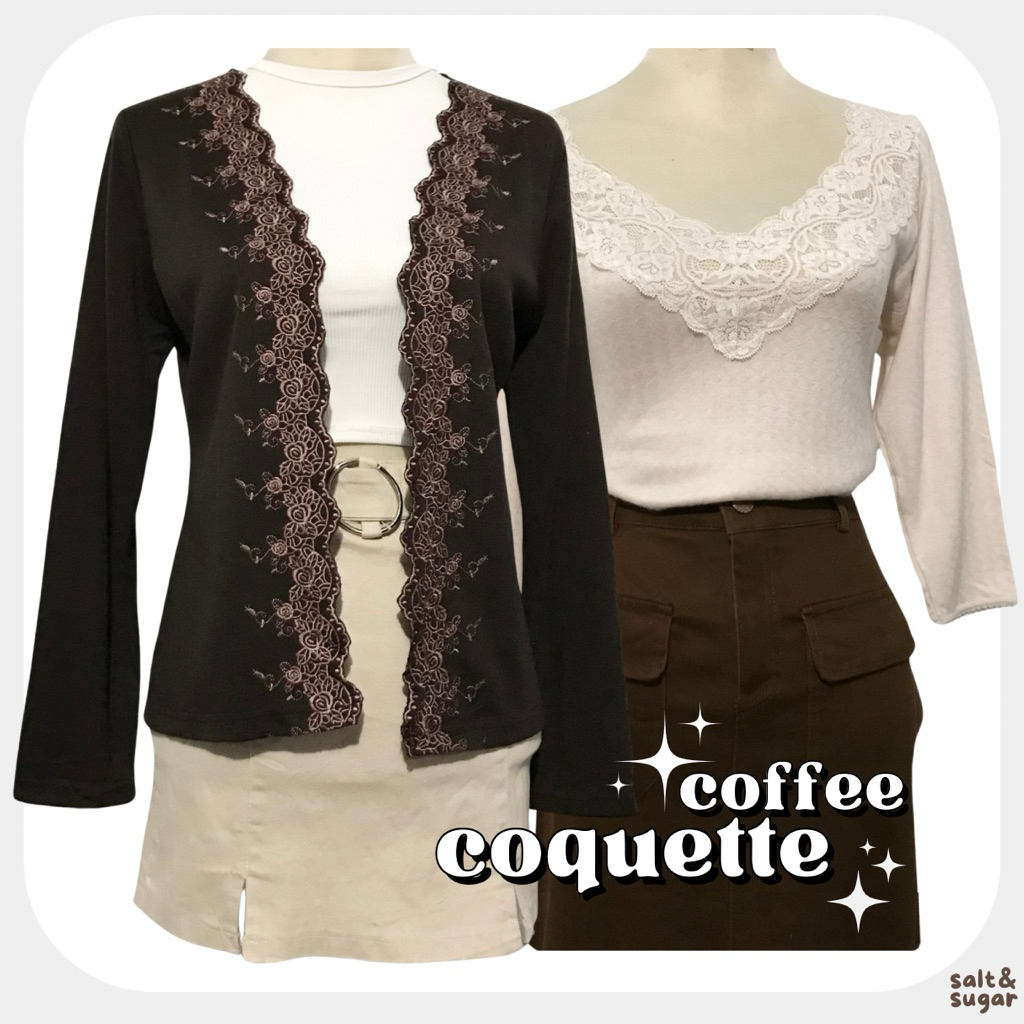 COFFEE COQUETTE tops | basic dainty lace floral neutral brown black ...