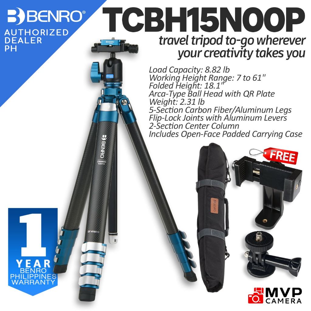 Benro Cyan Bird TCBH15N00P Carbon Fiber / Aluminum Tripod with N00P Ball Head CyanBird MVP ...