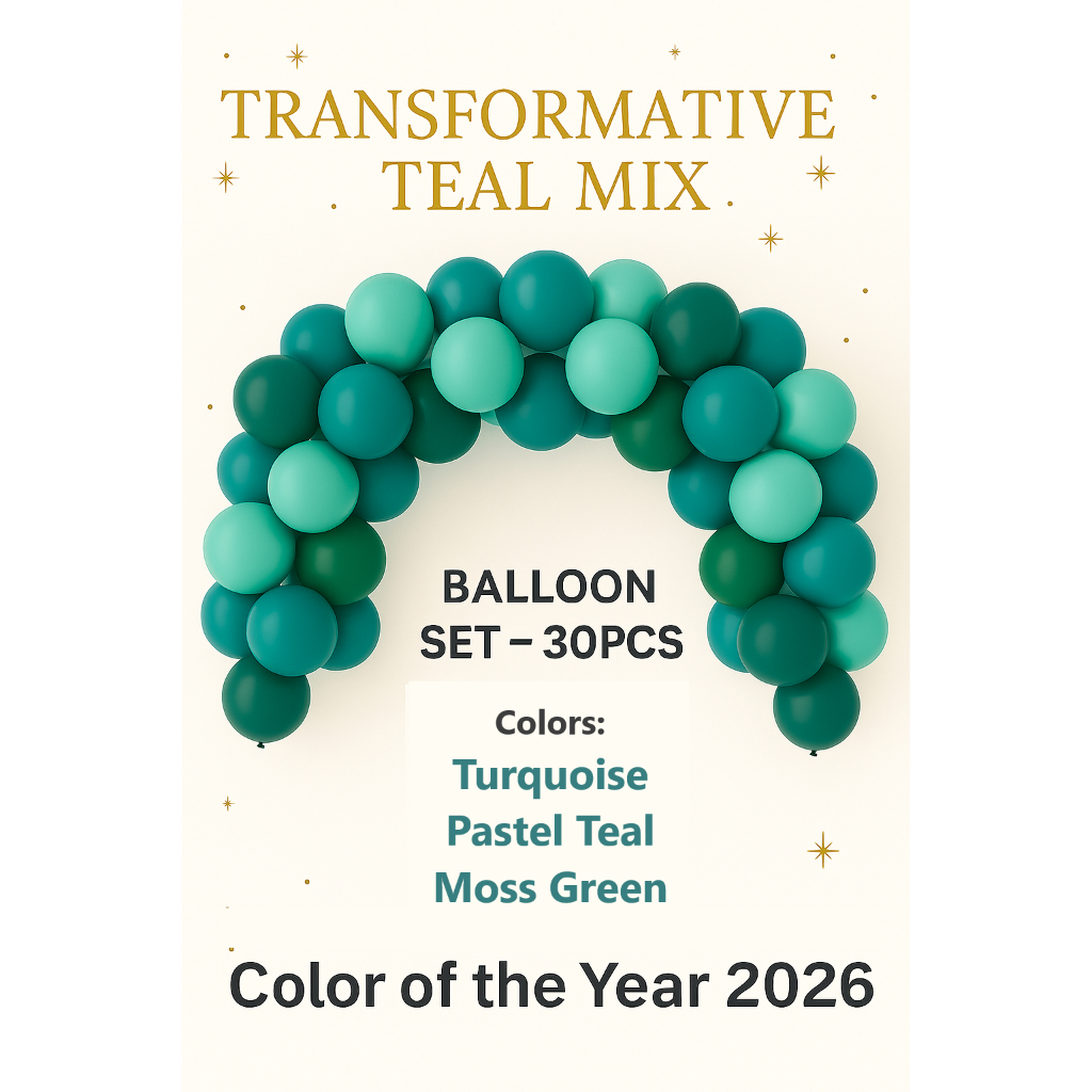 Transformative Teal Mix Balloon Set – Color of the Year 2026 | 30pcs ...