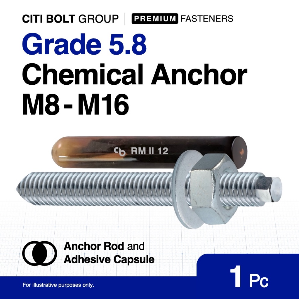 1pc M8 M10 M12 M16 Grade 5.8 Chemical Anchor (Anchor Rod + Adhesive ...