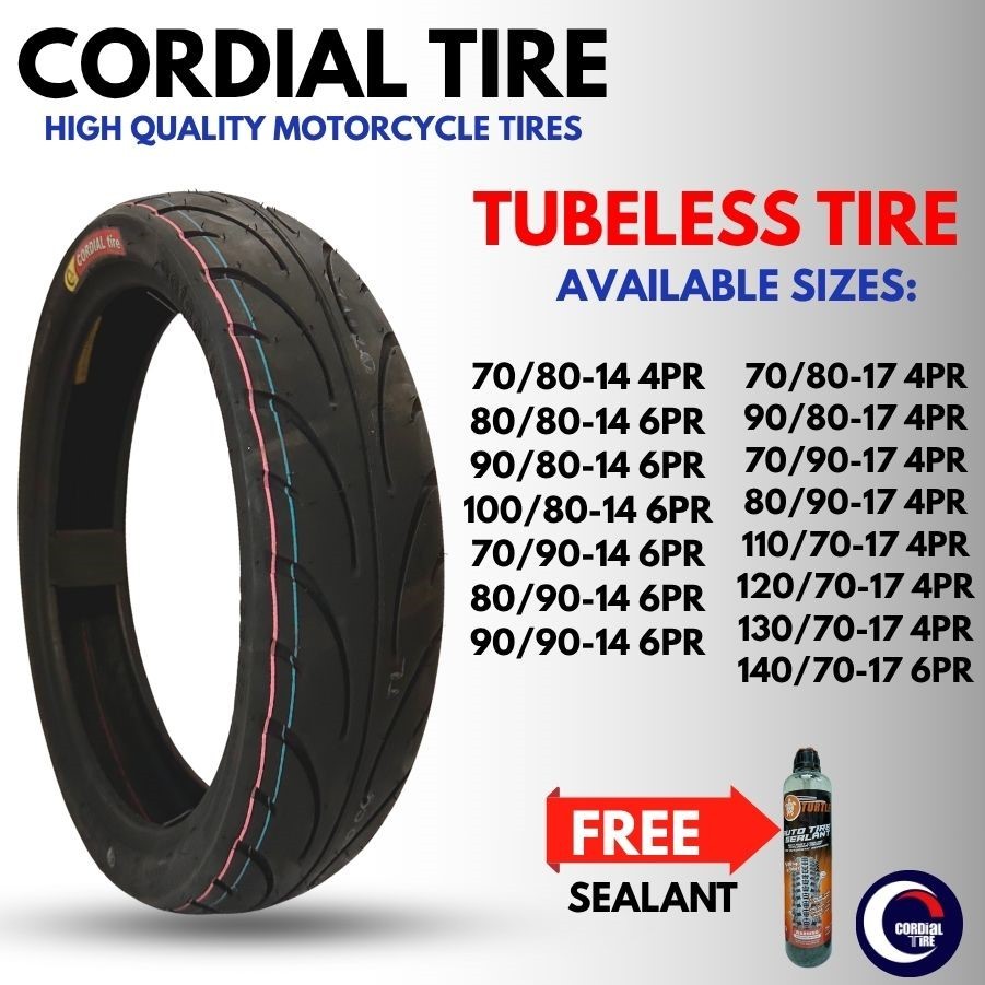 CORDIAL Tubeless Motorcycle Tires Rim Size 13'' 14'' 17" with FREE ...
