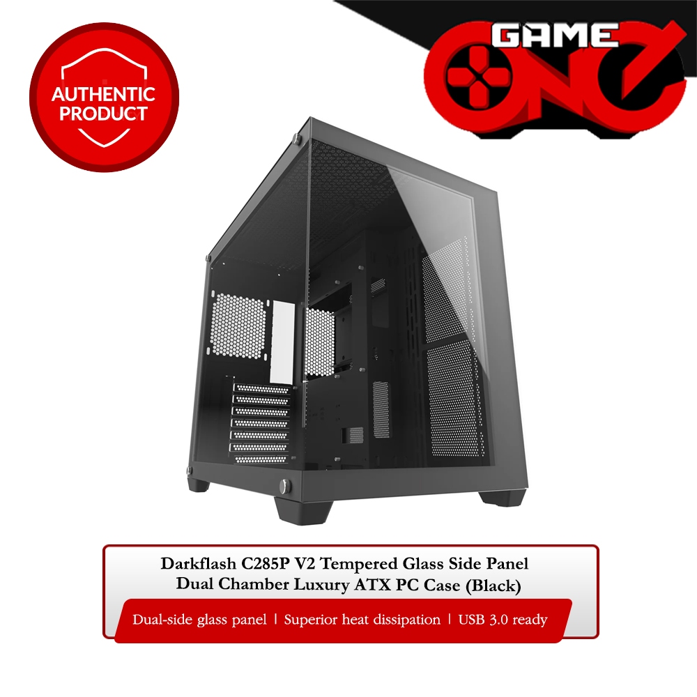 Darkflash C285P V2 Tempered Glass Side Panel Dual Chamber Luxury ATX PC Case (Black) | Shopee ...