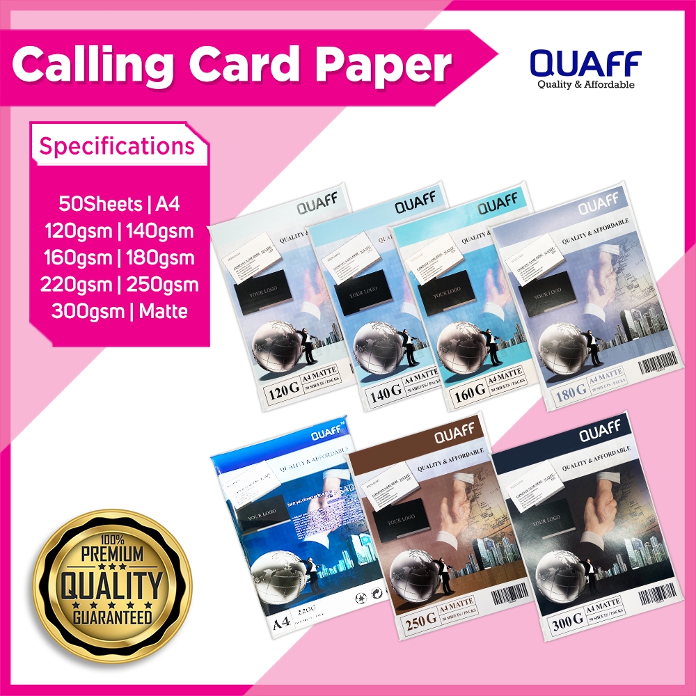 QUAFF Calling Card Paper 220GSM // 250GSM A4 size (50sheets per pack ...