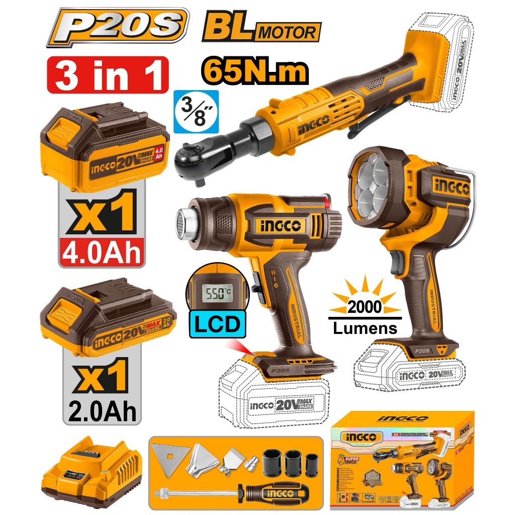 INGCO Cordless 3pcs Combo Kit for drilling, cutting, and fastening ...