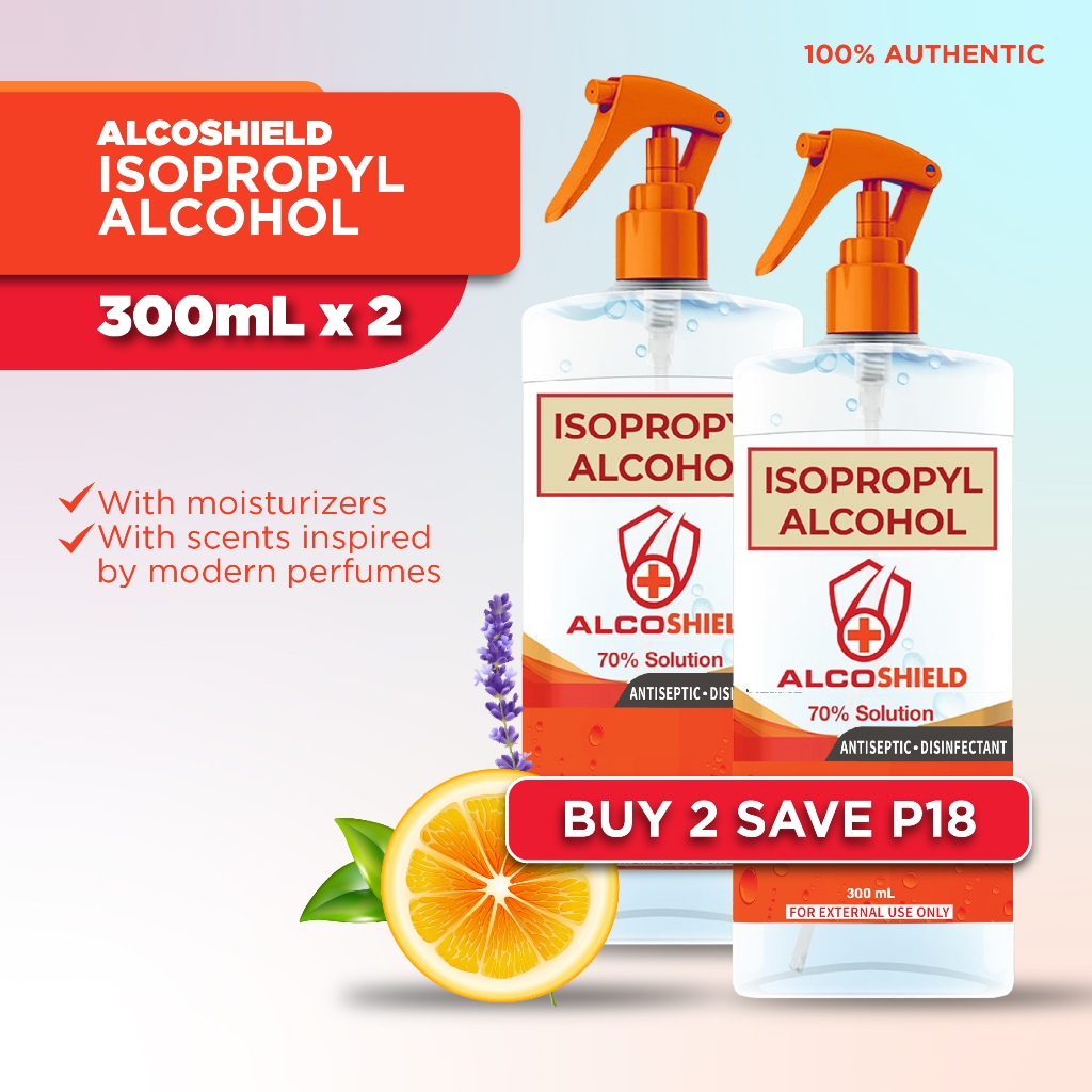 Alcoshield 70% Isopropyl Alcohol 300ml x 2 | Shopee Philippines