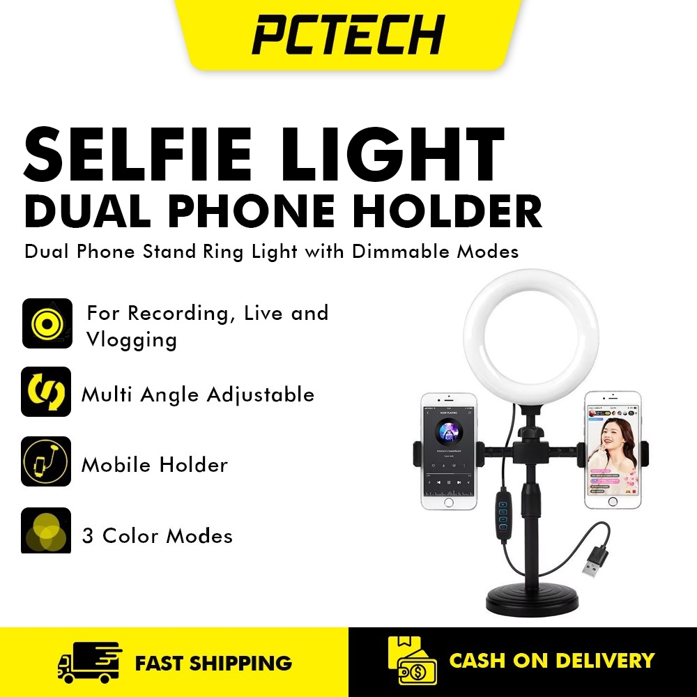 Selifie Light Dual Phone Stand Phone Holder Table Desktop RingLight ...