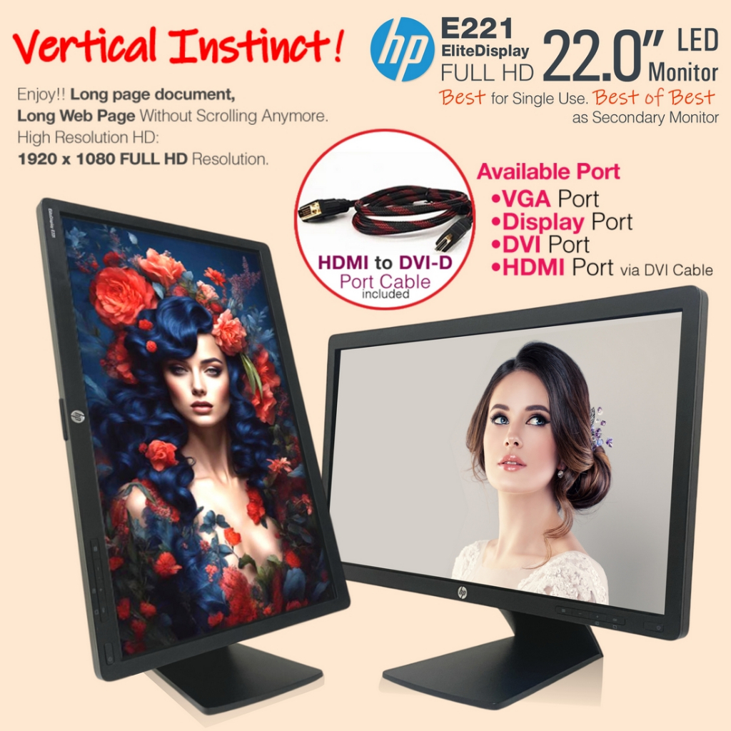 HP 22" FULL HD LED Monitor - with PIVOT / Vertical Mode Function ...