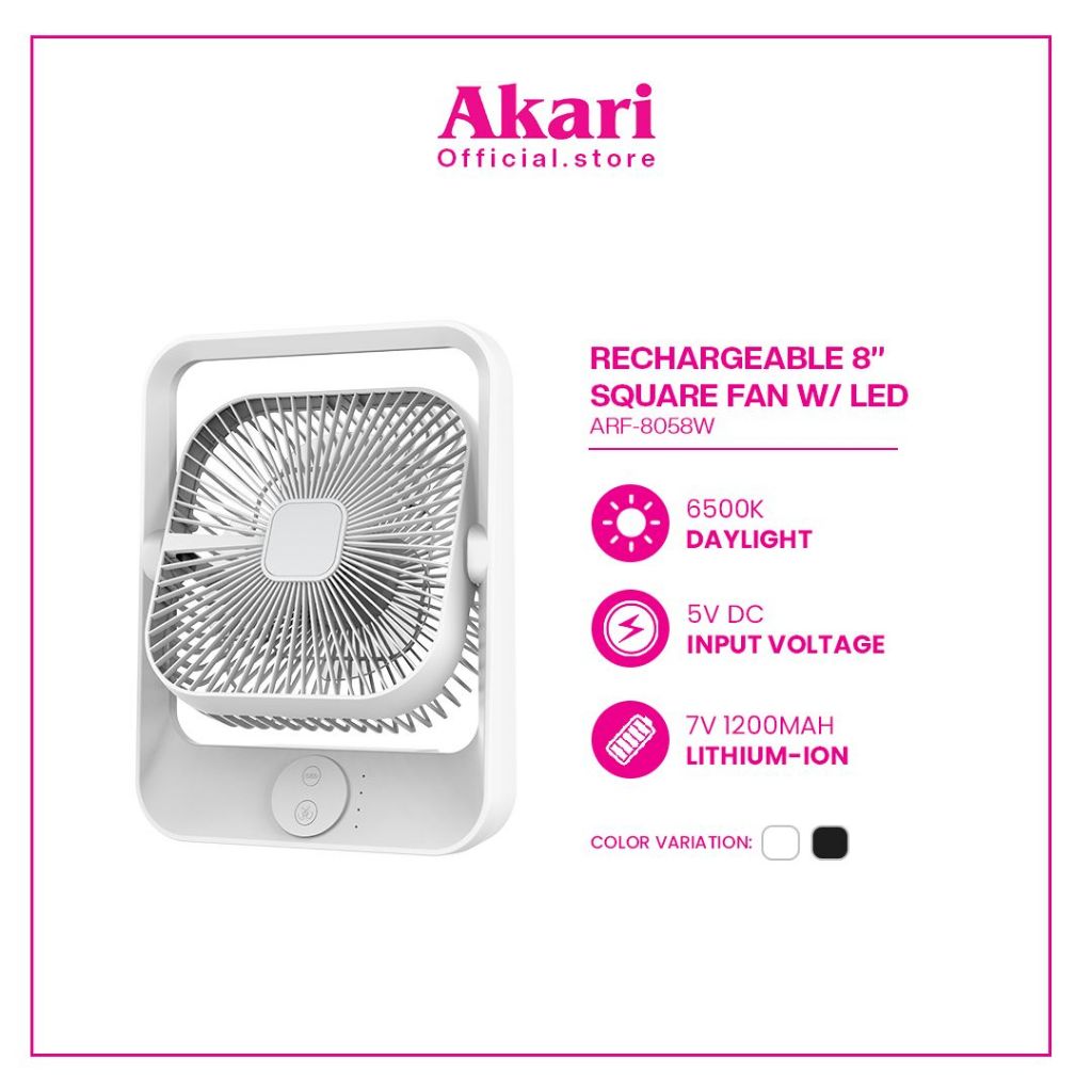 Akari 8" Rechargeable Box Fan w/ LED (ARF-8058) | Shopee Philippines